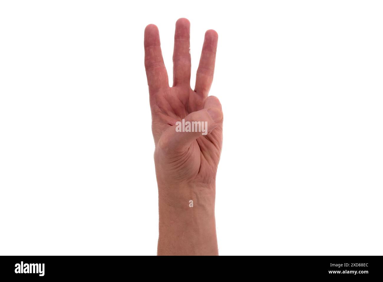 Hand signs. Three. Male hand with three fingers directed upward ...