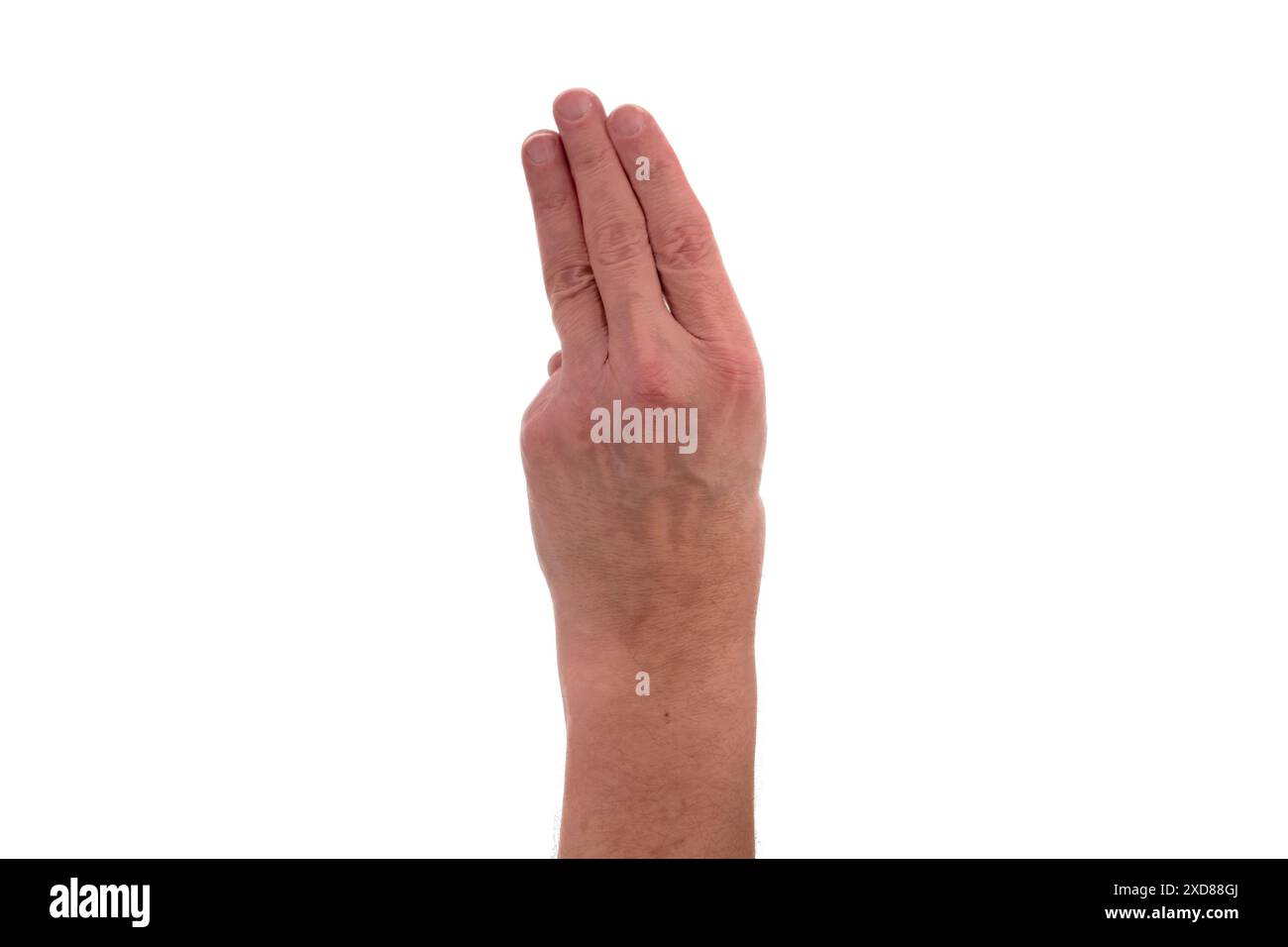 Hand signs. Three. Male hand with three fingers directed upward ...