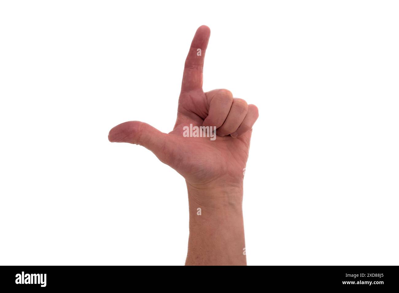 Hand signs. Male hand gesture pointing direction isolated on white ...