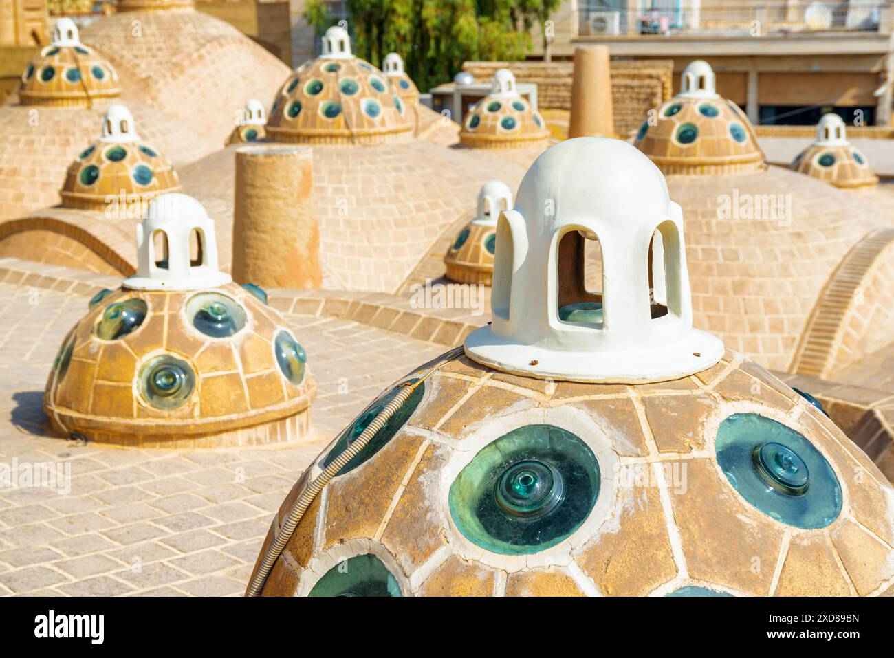 Beautiful domes with convex glasses on scenic roof of Sultan Amir Ahmad ...