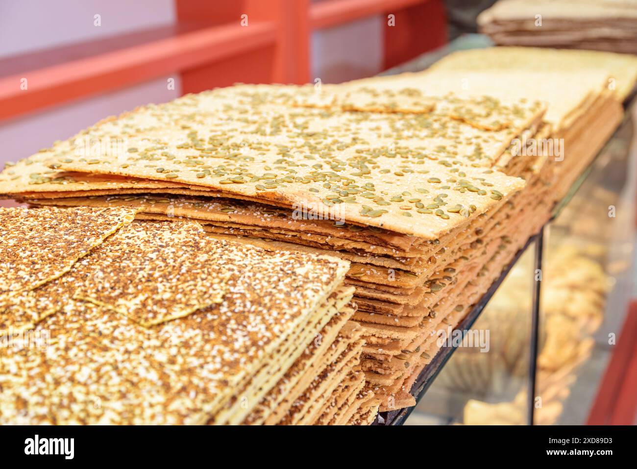 Unusual closeup view of traditional Iranian Sangak Bread topped with ...