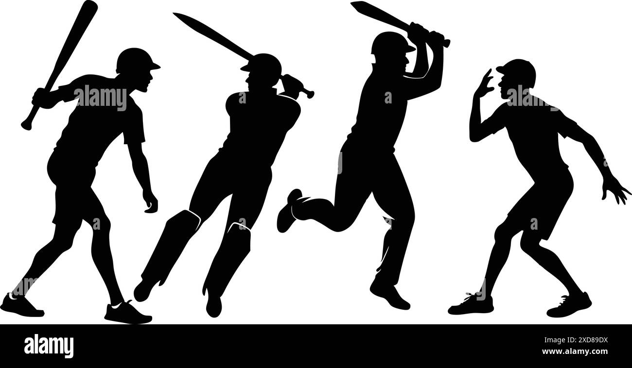 Cricket players silhouette Vector Illustrations Stock Vector Image ...