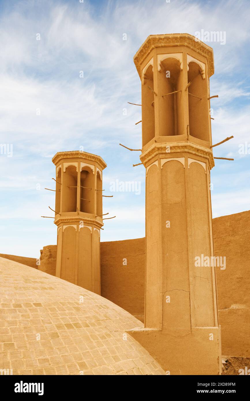 Wonderful view of traditional Iranian windcatcher towers in the ...