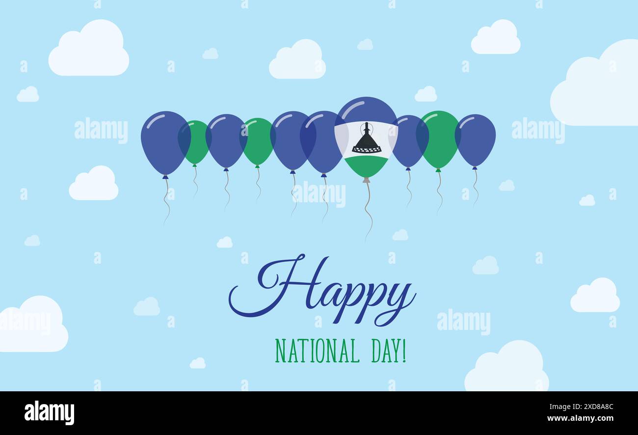 Lesotho Independence Day Sparkling Patriotic Poster. Row of Balloons in ...