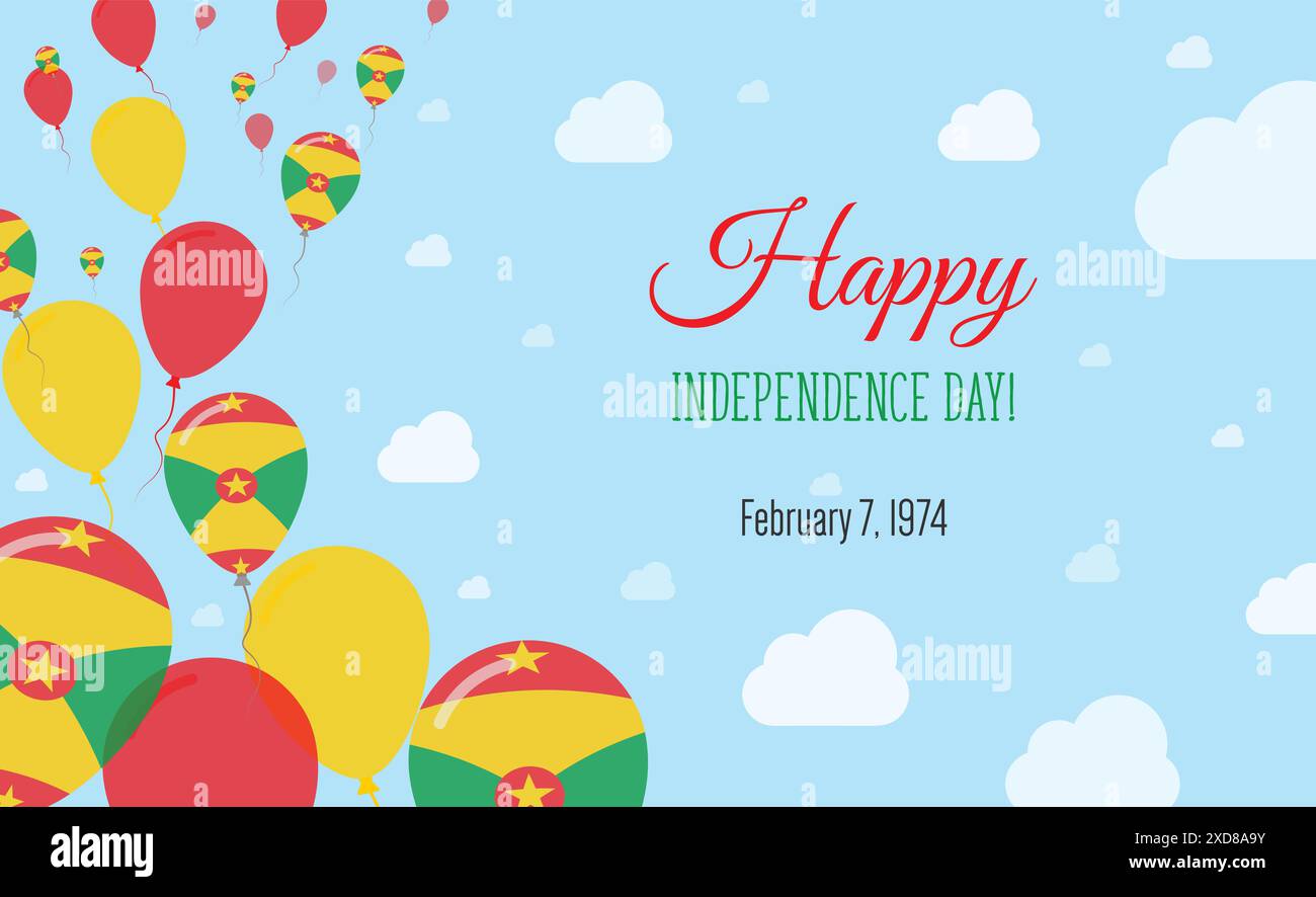 Grenada Independence Day Sparkling Patriotic Poster. Row of Balloons in ...