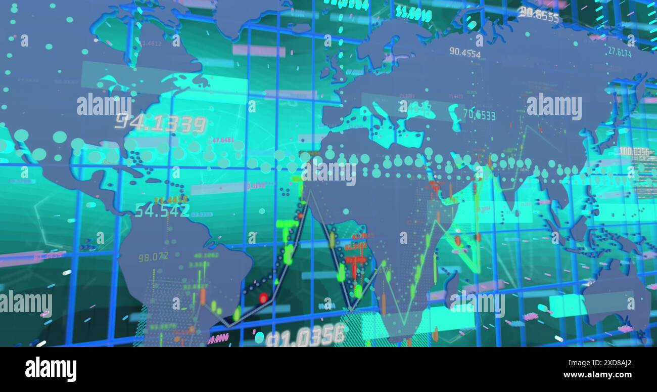 Image of statistics and data processing with world map Stock Photo - Alamy