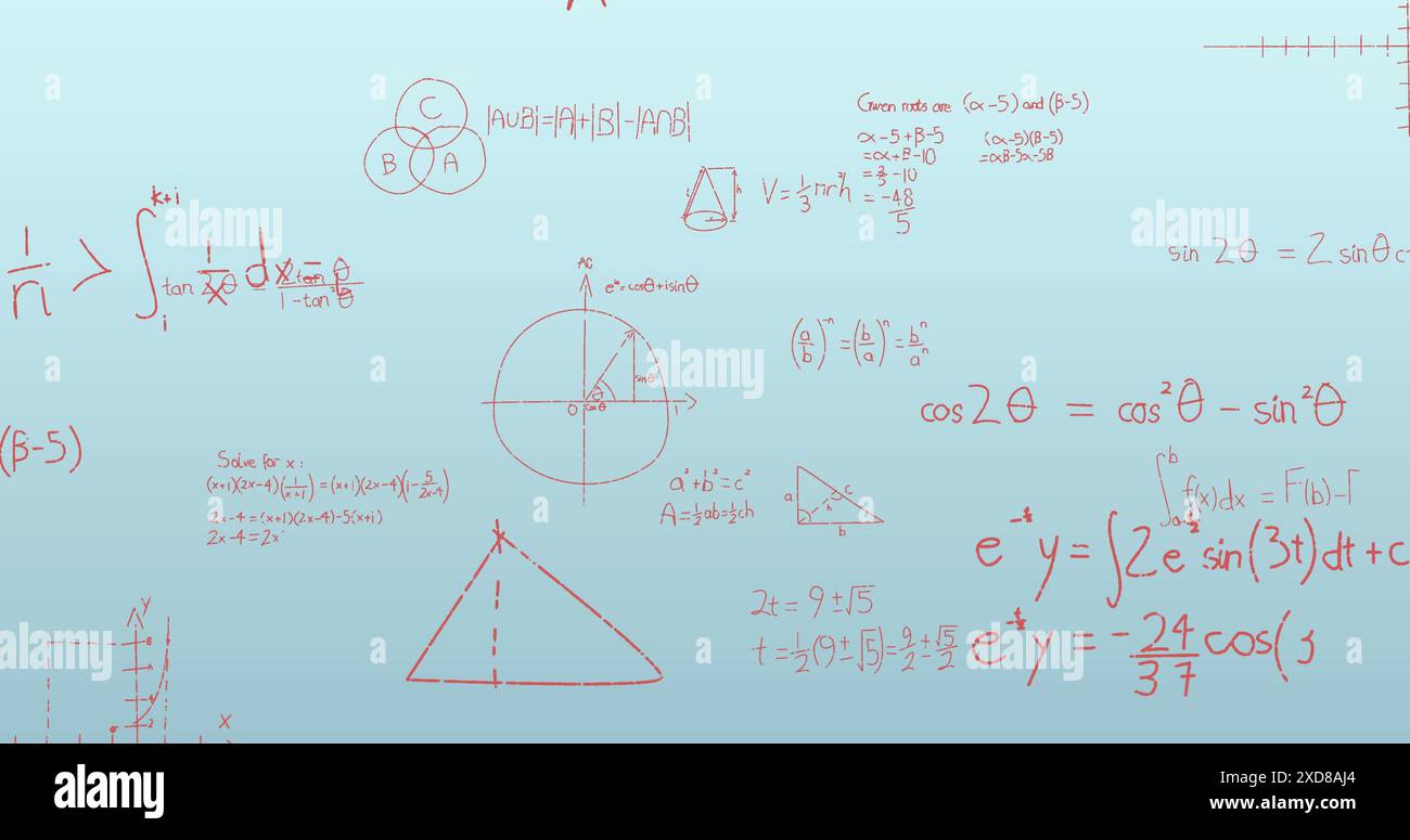 Image of handwritten mathematical formulae over blue to purple ...