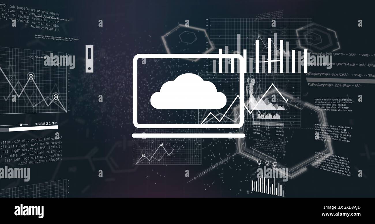 Image of multiple graphs over dna helix and computer language against ...