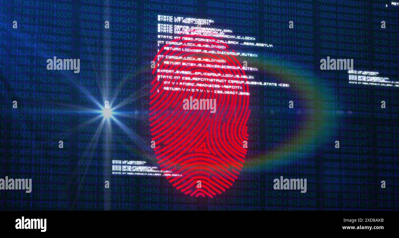 Image Of Biometric Fingerprint Scanner And Data Processing Against Blue