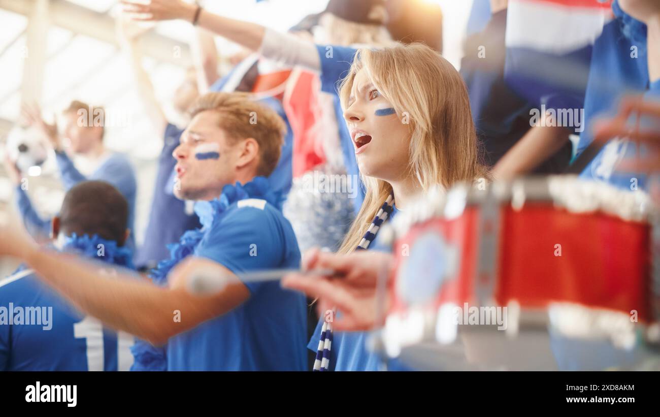 Sport Stadium Big Event Tribune: Crowd of Real Fans Cheer for their ...