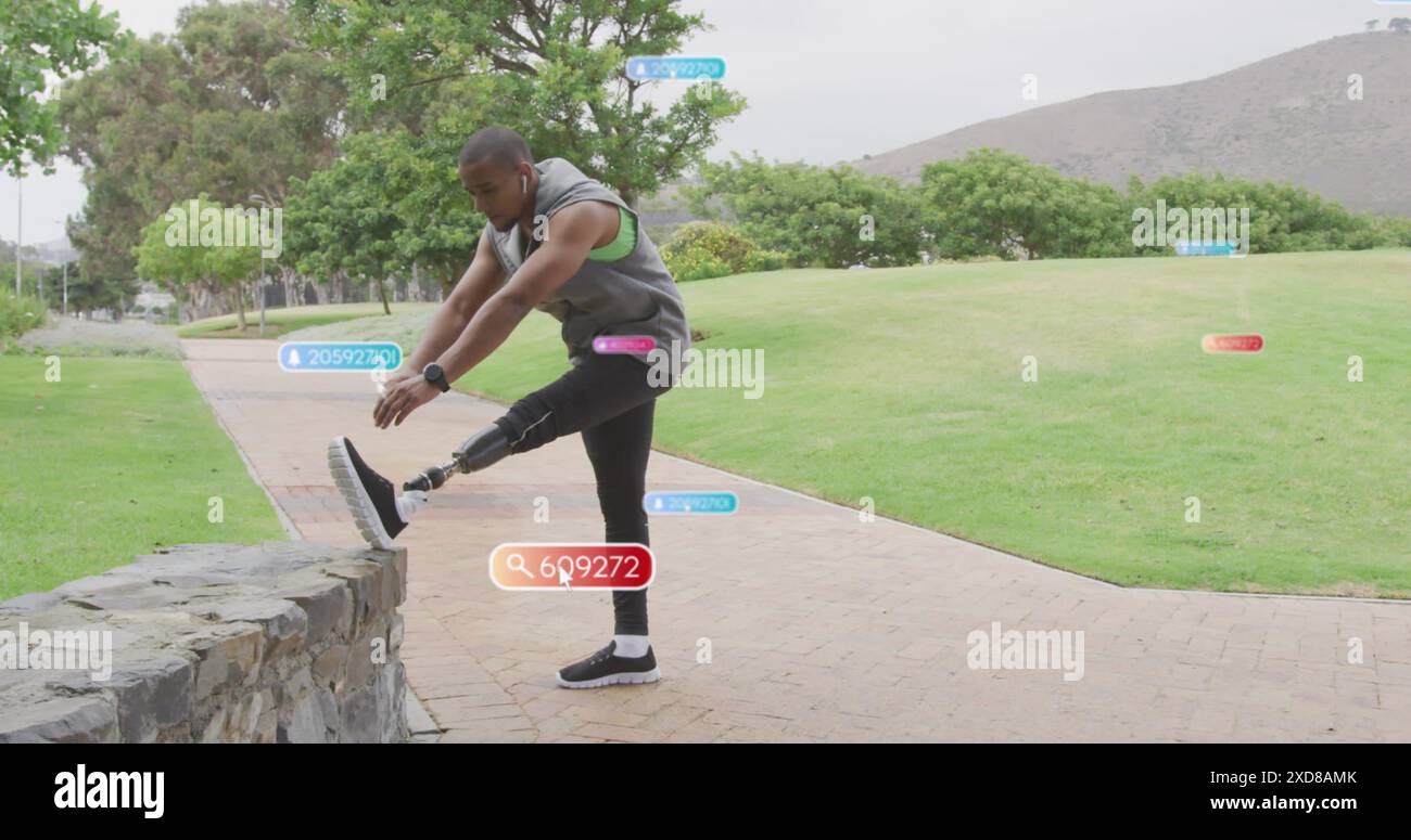 Image of social media notifications, african american man with ...