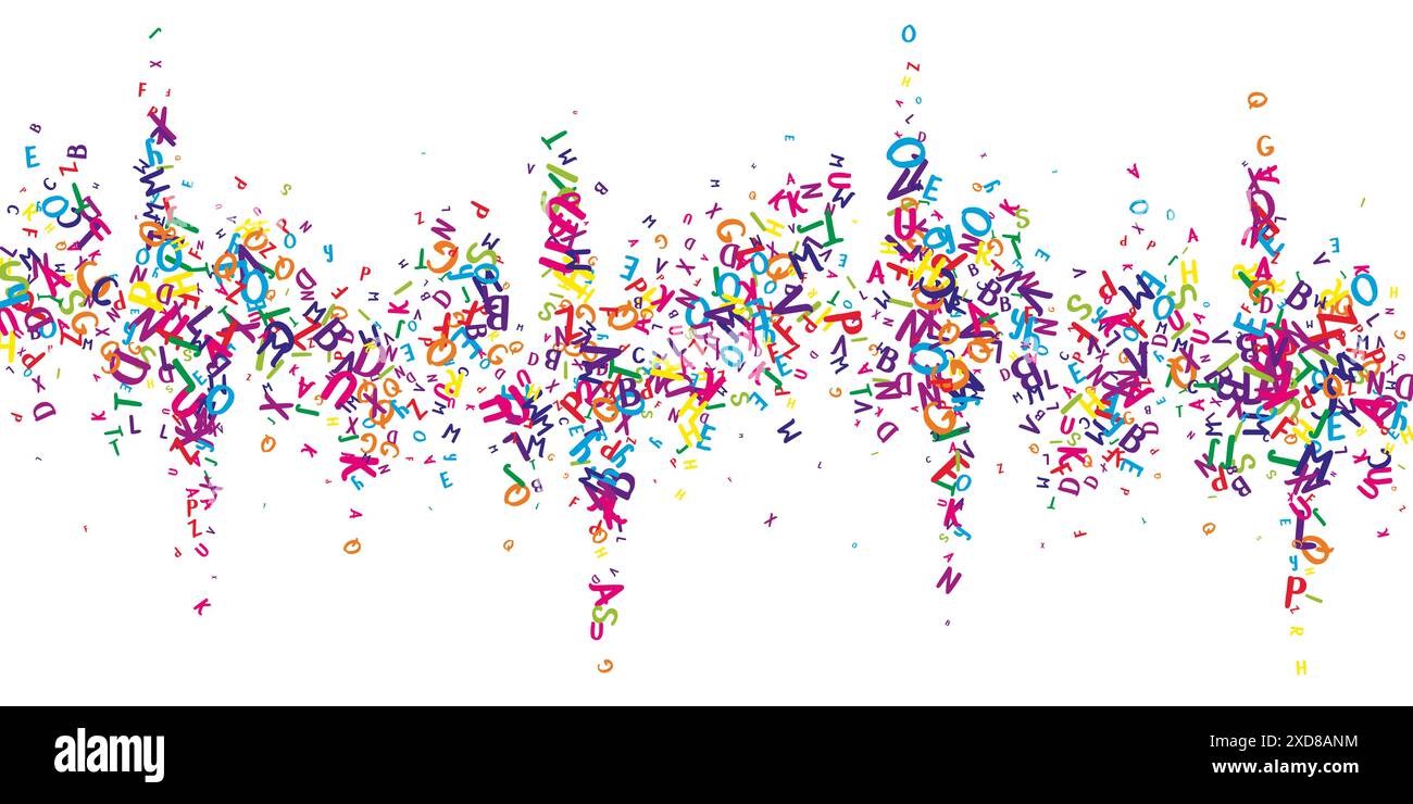 Falling letters of English language. Colorful childish flying ...