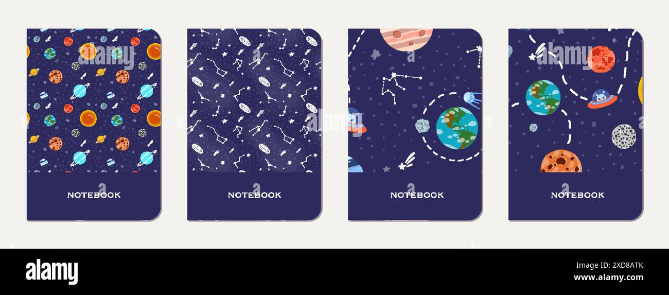Exercise book cover with constellations and stars. Cute design for kids ...