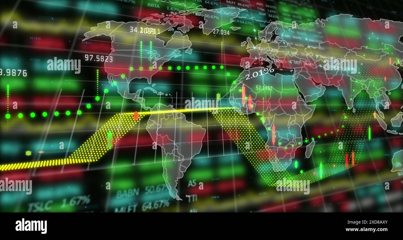 Image of financial and stock market data processing over world map ...