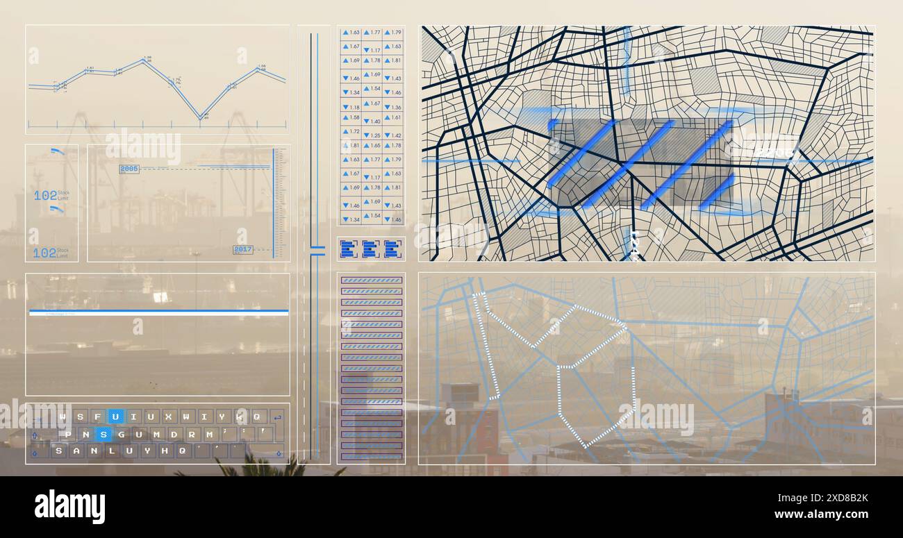 Image of digital interface on scope diagrams and data processing Stock ...