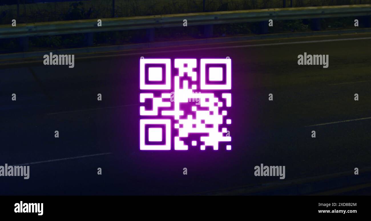 Image of qr code and connections over road traffic Stock Photo - Alamy