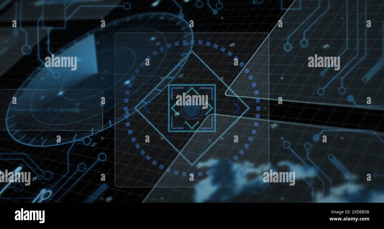 Image of interface with round scanner, microprocessor connections and data processing Stock ...