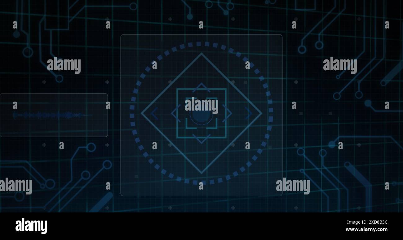 Image of 6g text over round scanner, microprocessor connections and data processing Stock Photo ...
