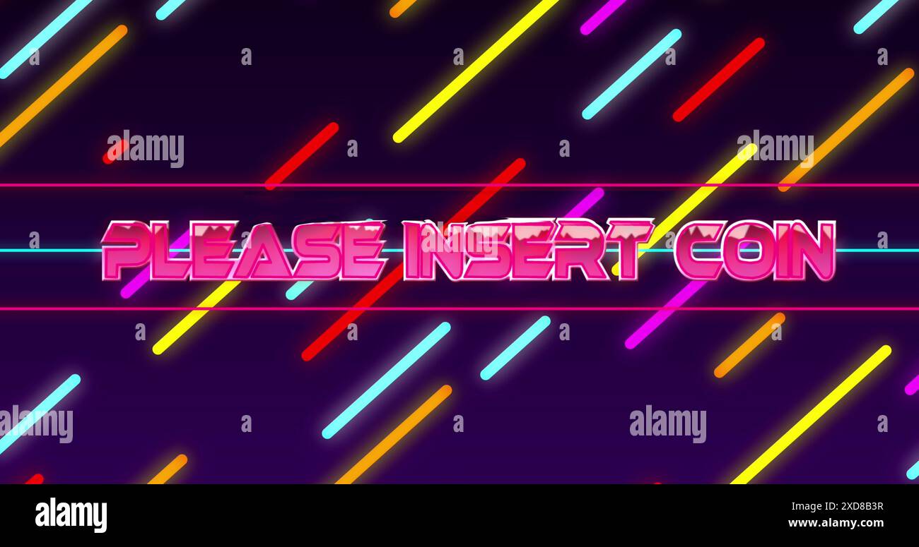 Image of please insert coin text over neon pattern background Stock ...
