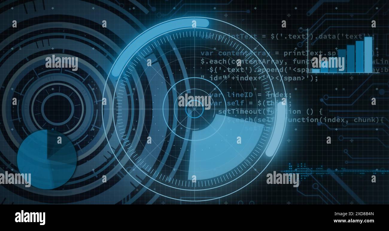 Image of scopes scanning and data processing over black background Stock Photo - Alamy