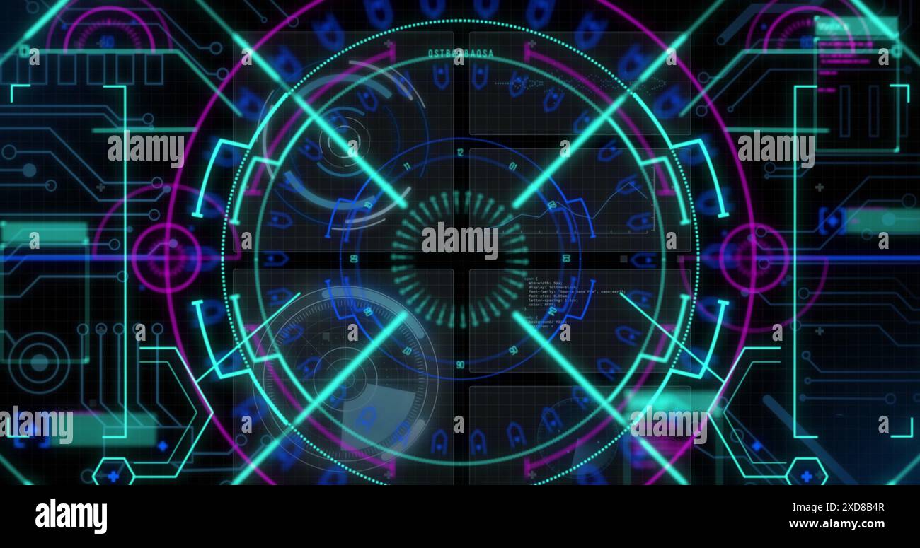 Image of interface with round scanner, microprocessor connections and data processing Stock ...