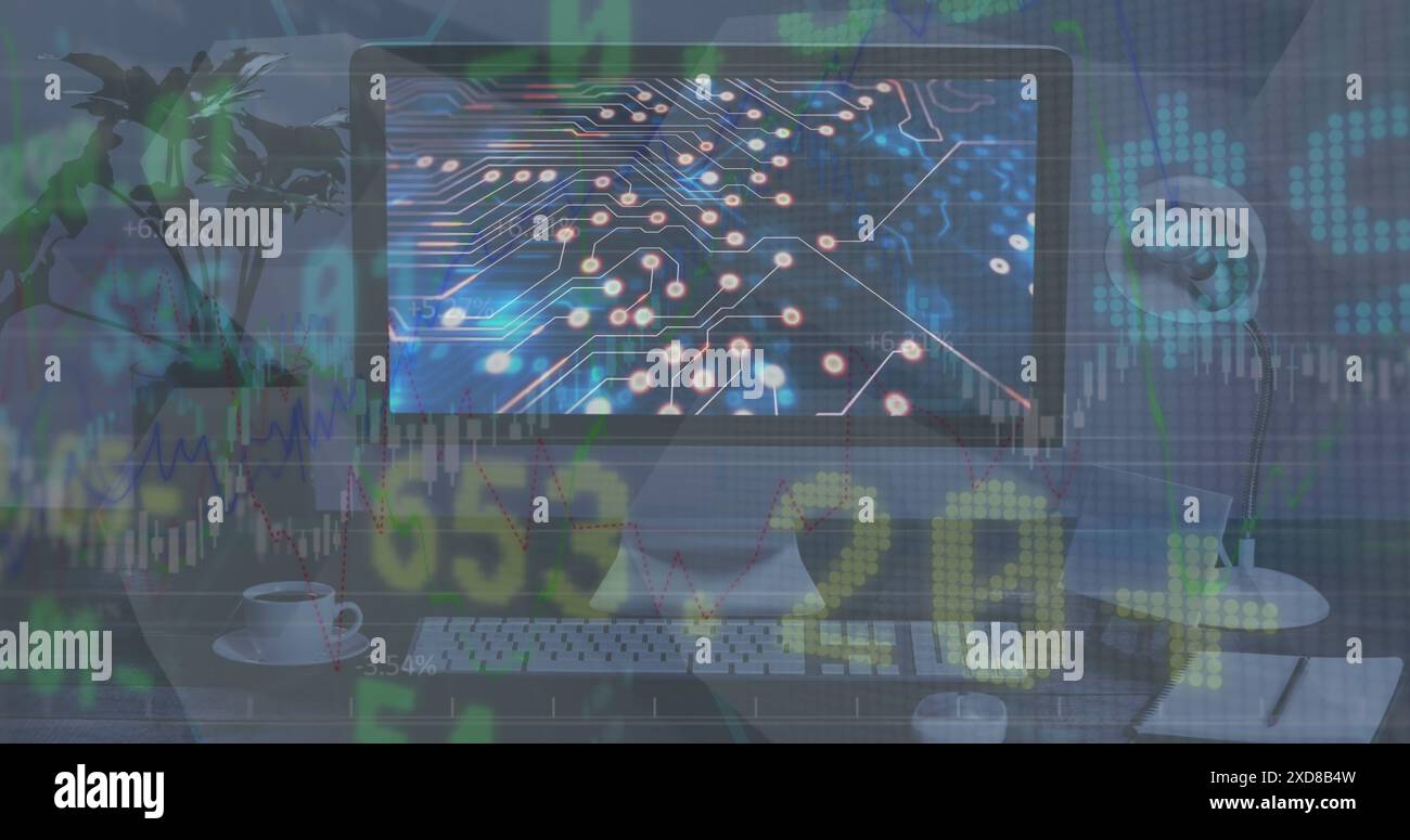 Image Of Stock Market Data Processing Over Microprocessor Connections On Computer Screen Stock