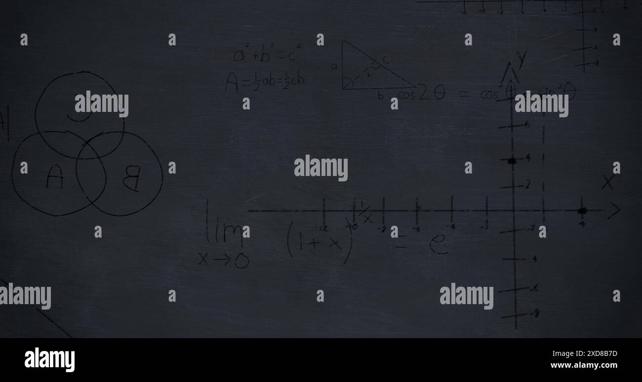 Image of mathematical equations and formulas floating against textured ...