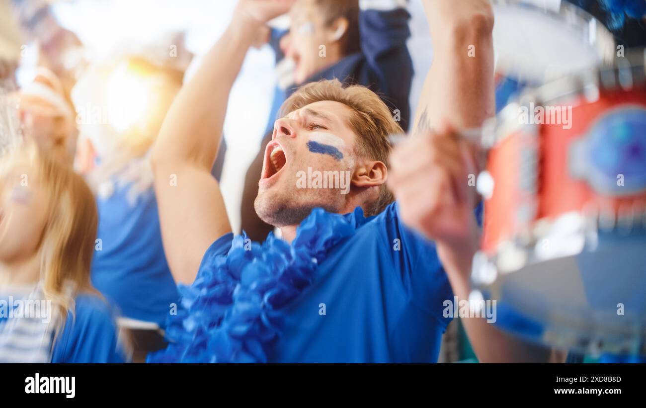 Sport Stadium Big Event: Handsome Happy Caucasian Man Emotionally ...