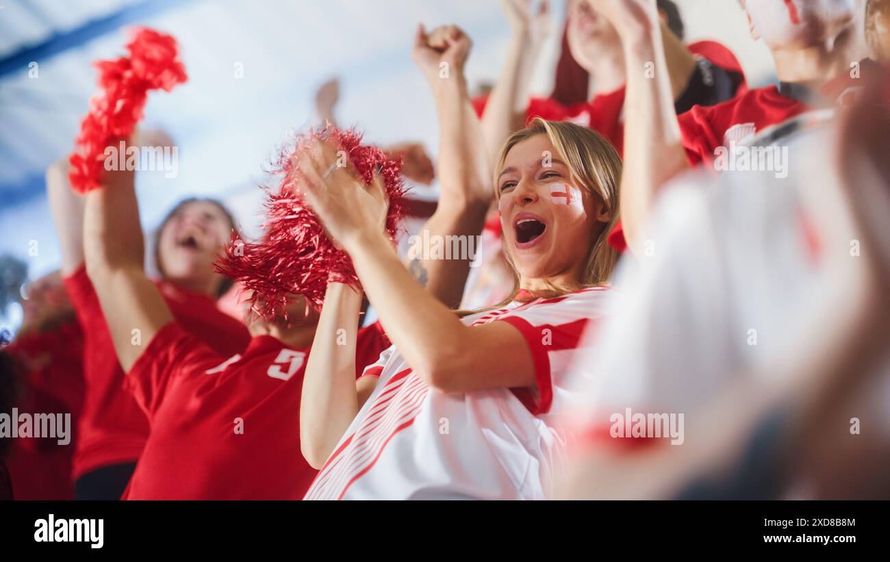 Sport Stadium Sport Event: Beautiful Cheering Girl. Crowd of Fans with ...