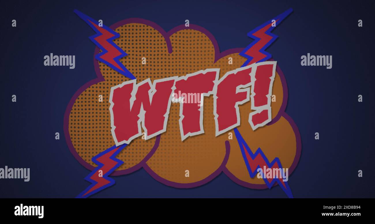 Image of wtf text banner over a retro speech bubble against blue ...