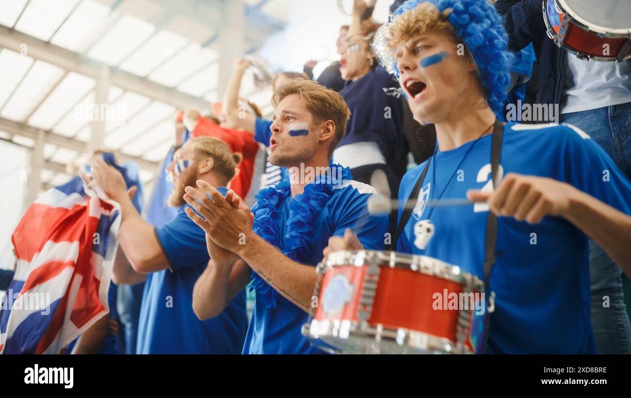 Sport Stadium Event: Crowd of Fans Cheer for their Blue Soccer Team to ...