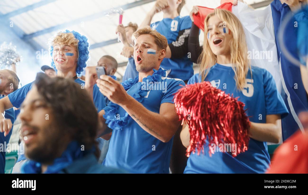 Sport Stadium Soccer Match: Portrait of Excited Caucasian Couple ...