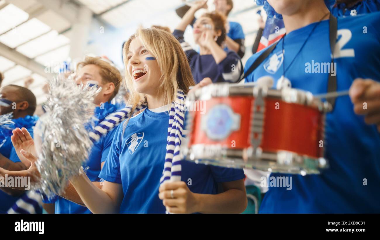 Sport Stadium Big Event: Beautiful Cheering Girl. Crowd of Fans with ...