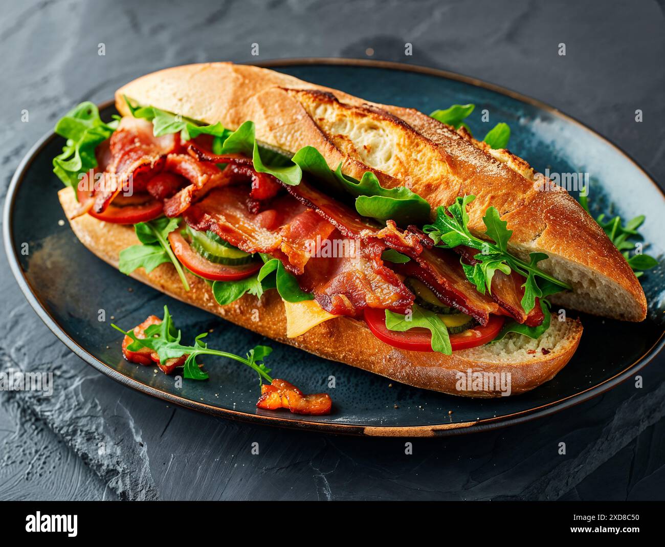 Bacon lettuce tomato sandwich ceramic plate (BTL sandwich Stock Photo ...