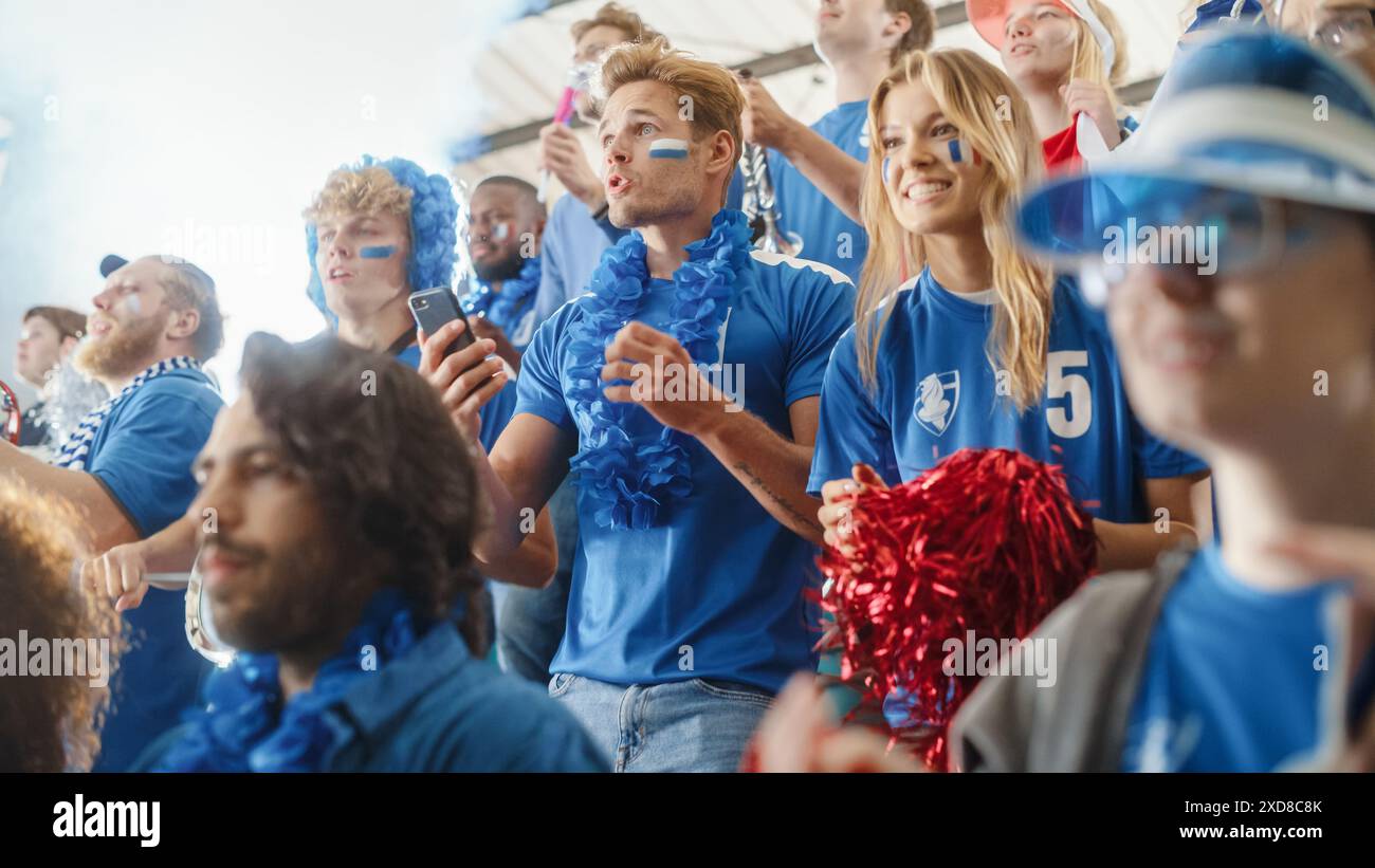 Sport Stadium Soccer Match: Portrait of Excited Caucasian Couple ...
