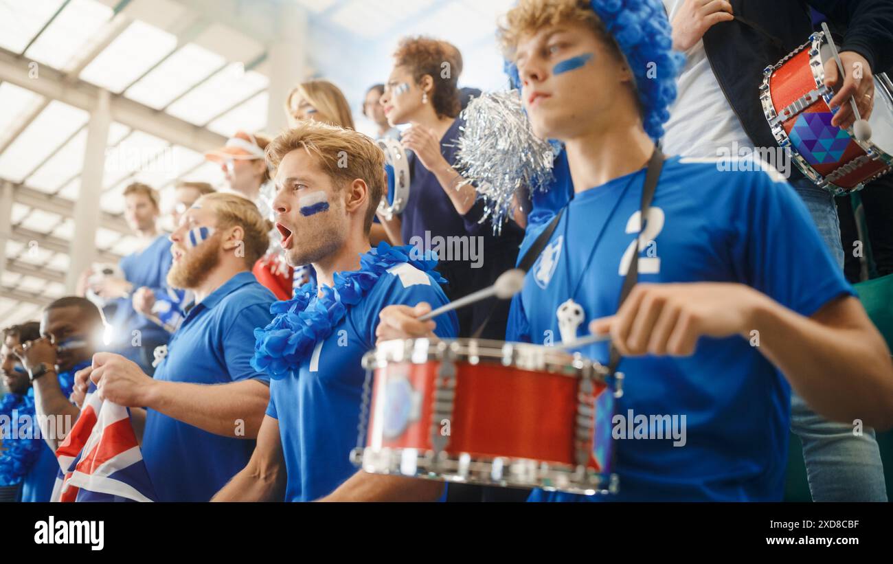 Sport Stadium Event: Crowd of Fans Cheer for their Blue Soccer Team to ...