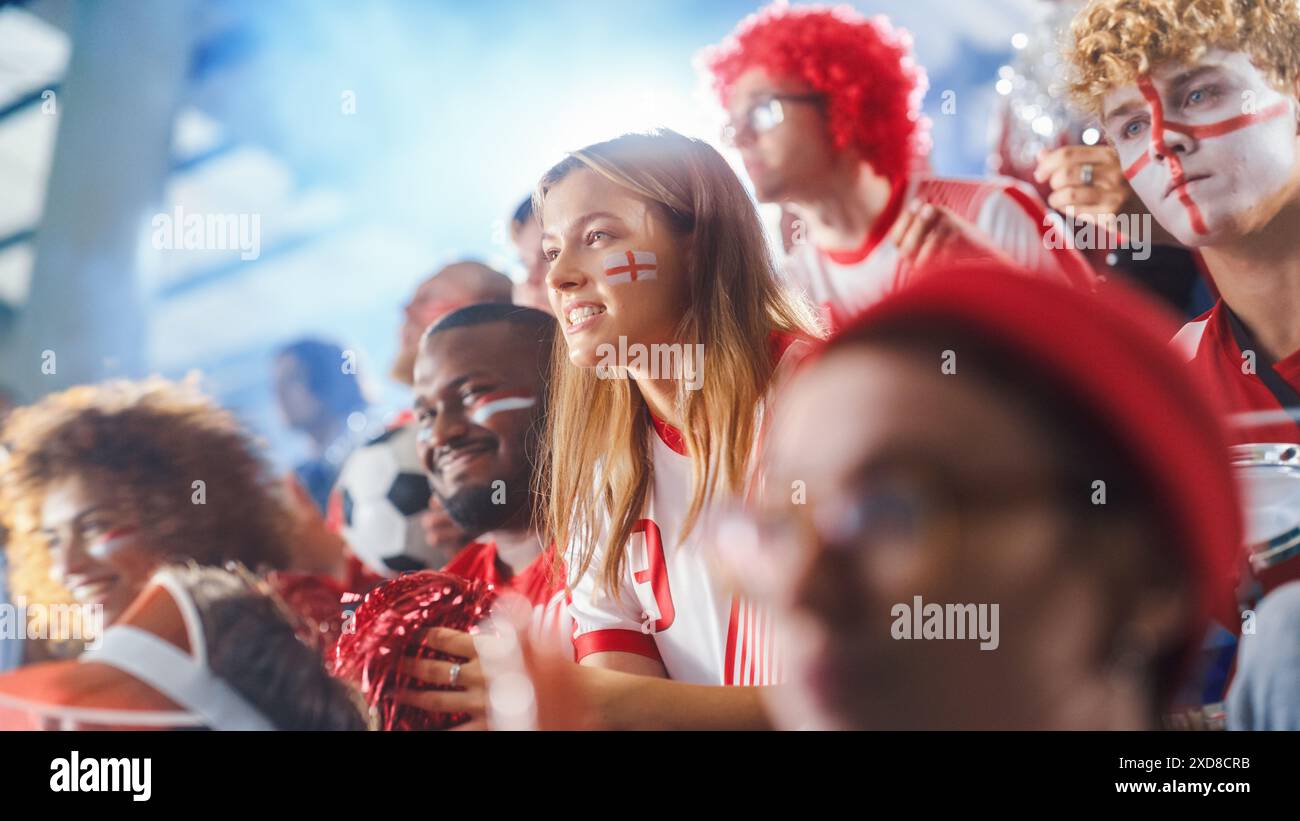 Sport Stadium Sport Event: Beautiful Cheering Girl. Crowd of Fans with ...