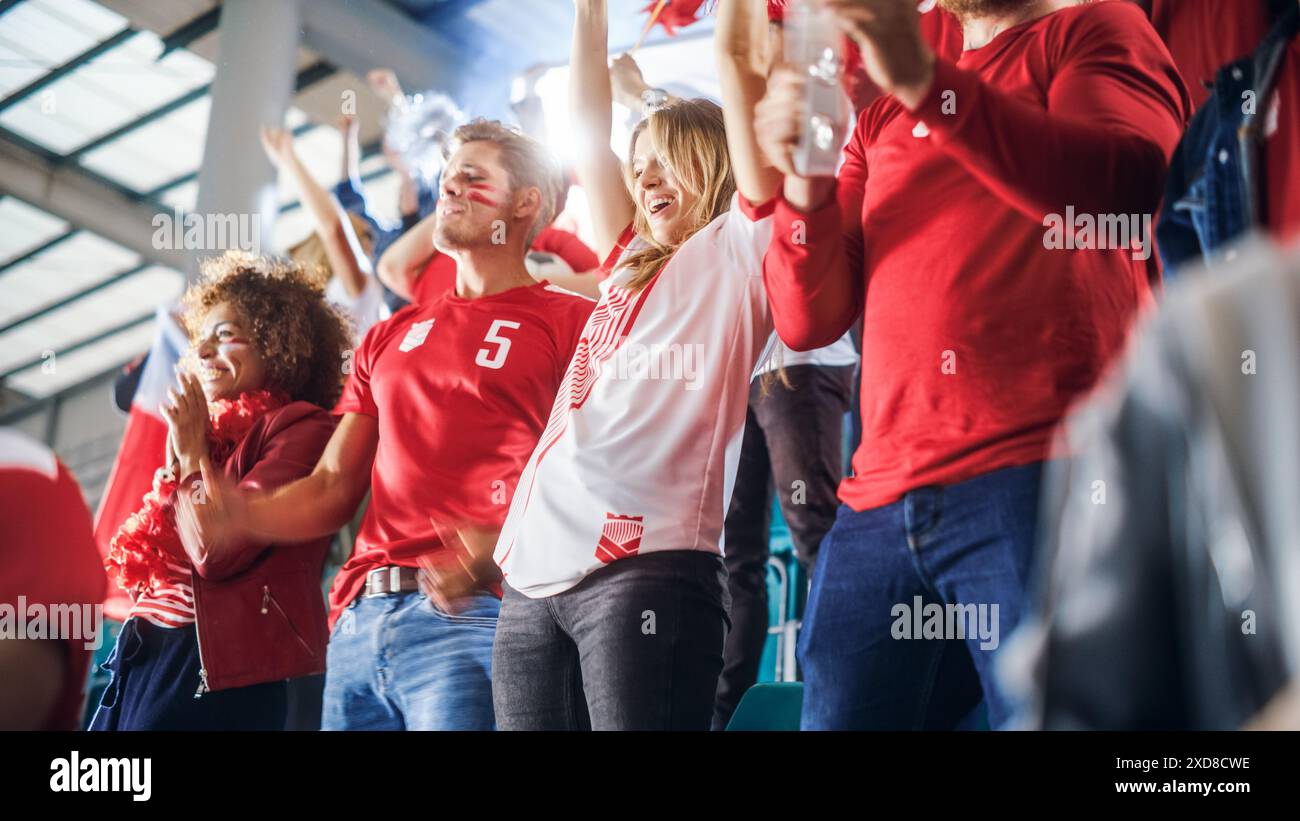 Sport Stadium Big Event: Crowd of Fans Cheer for Red Soccer Team to Win ...