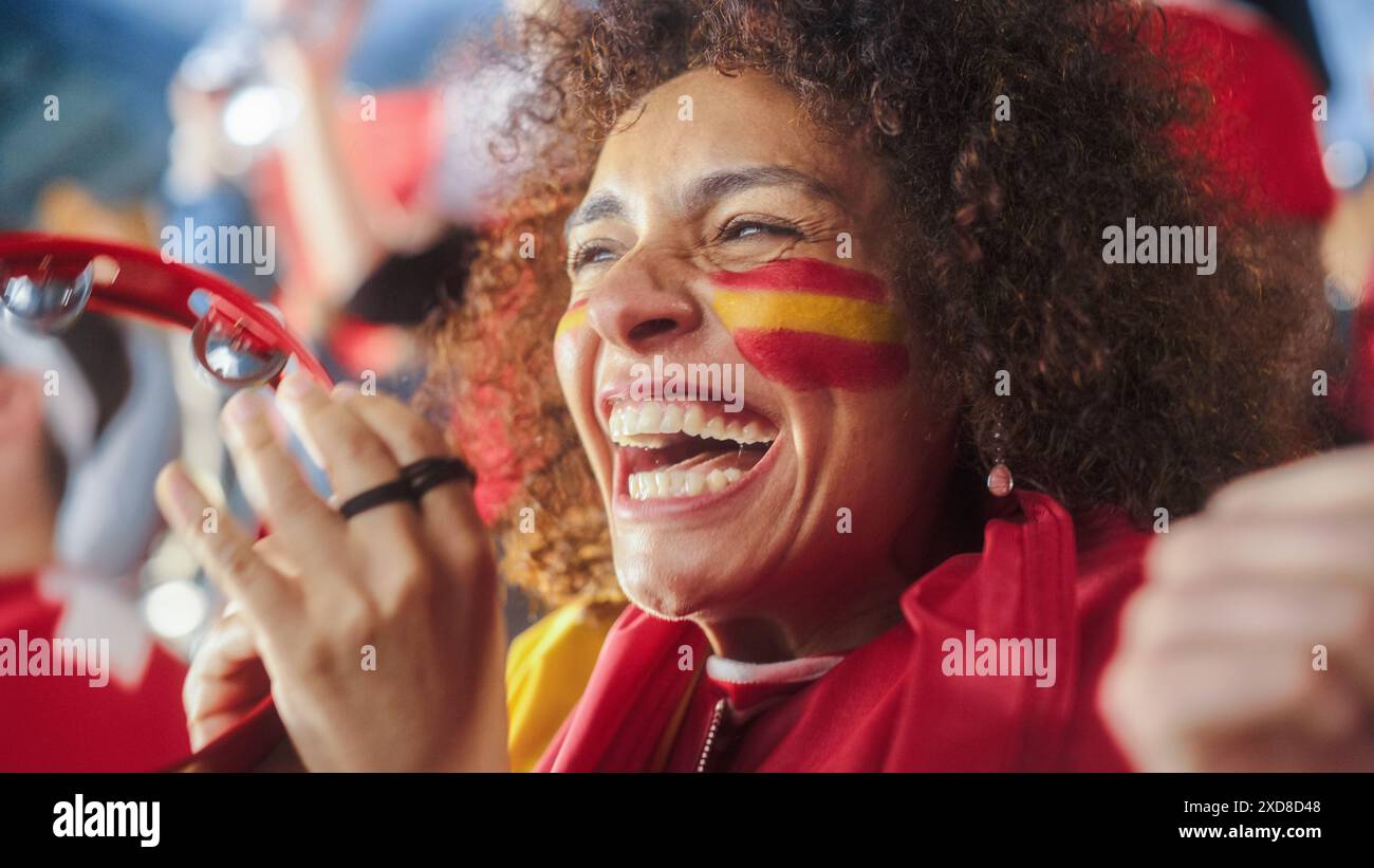 Sport Stadium Soccer Match: Portrait of Beautiful Bi Racial Fan Girl ...