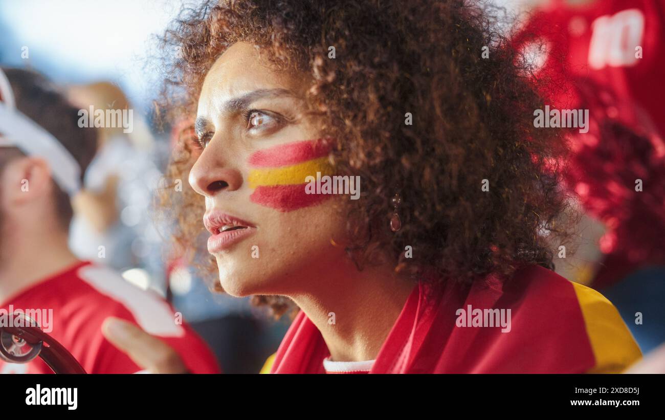 Sport Stadium Soccer Match: Portrait of Beautiful Bi Racial Fan Girl ...