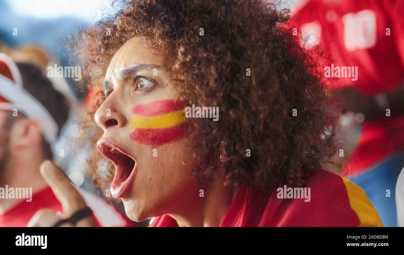 Sport Stadium Soccer Match: Portrait of Beautiful Bi Racial Fan Girl ...
