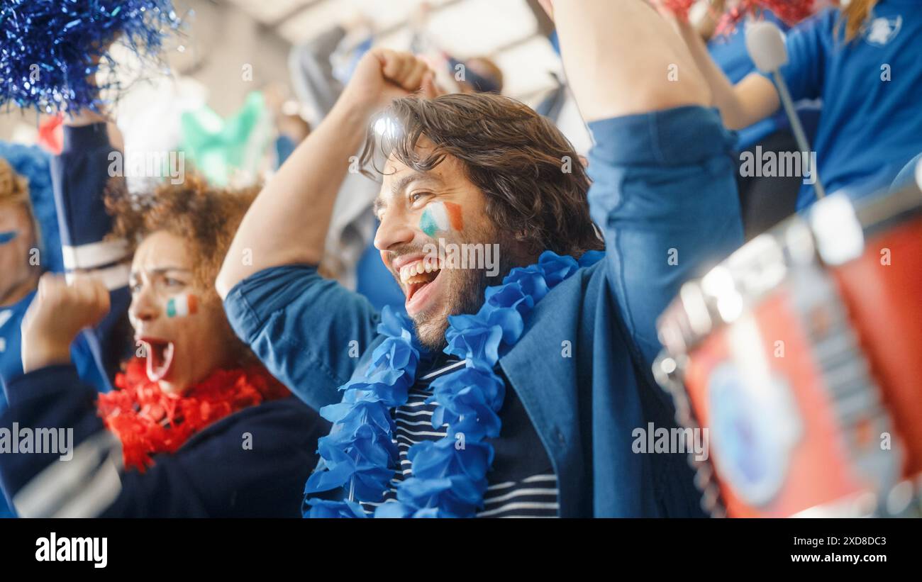 Sport Stadium Soccer Match: Portrait of Bi Racial Couple with Italian ...