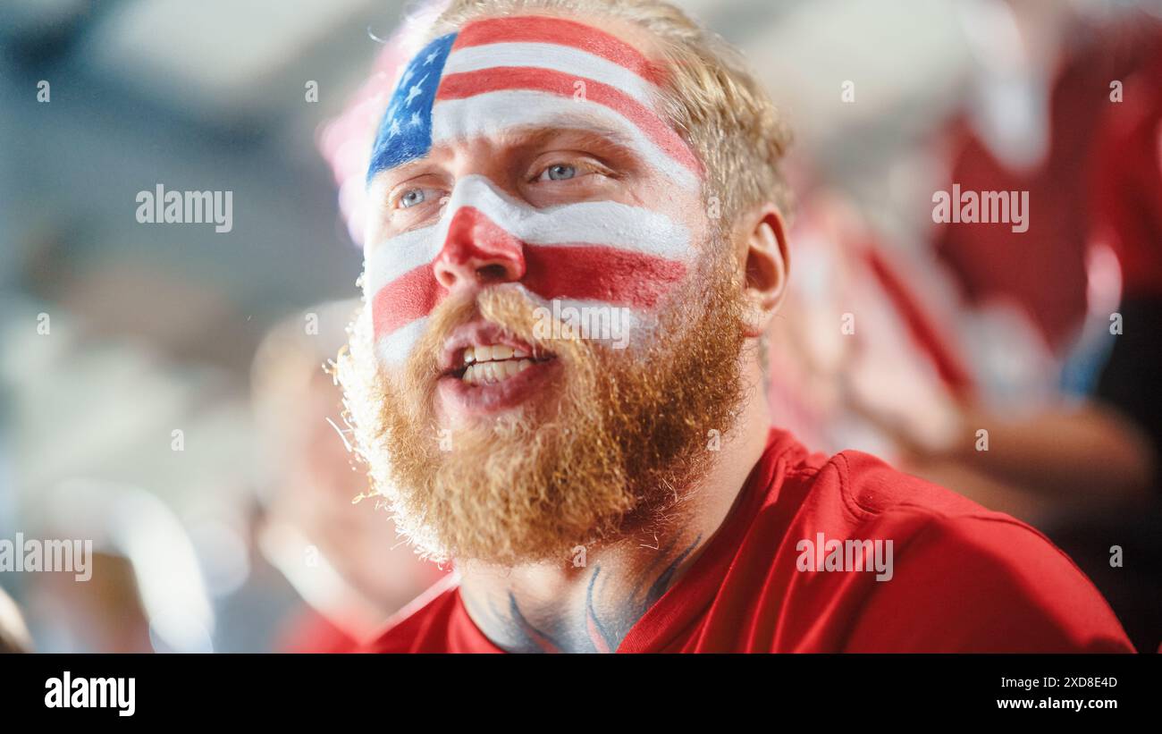 Sport Stadium Sport Event: Portrait of Handsome Man with U.S. Flag ...