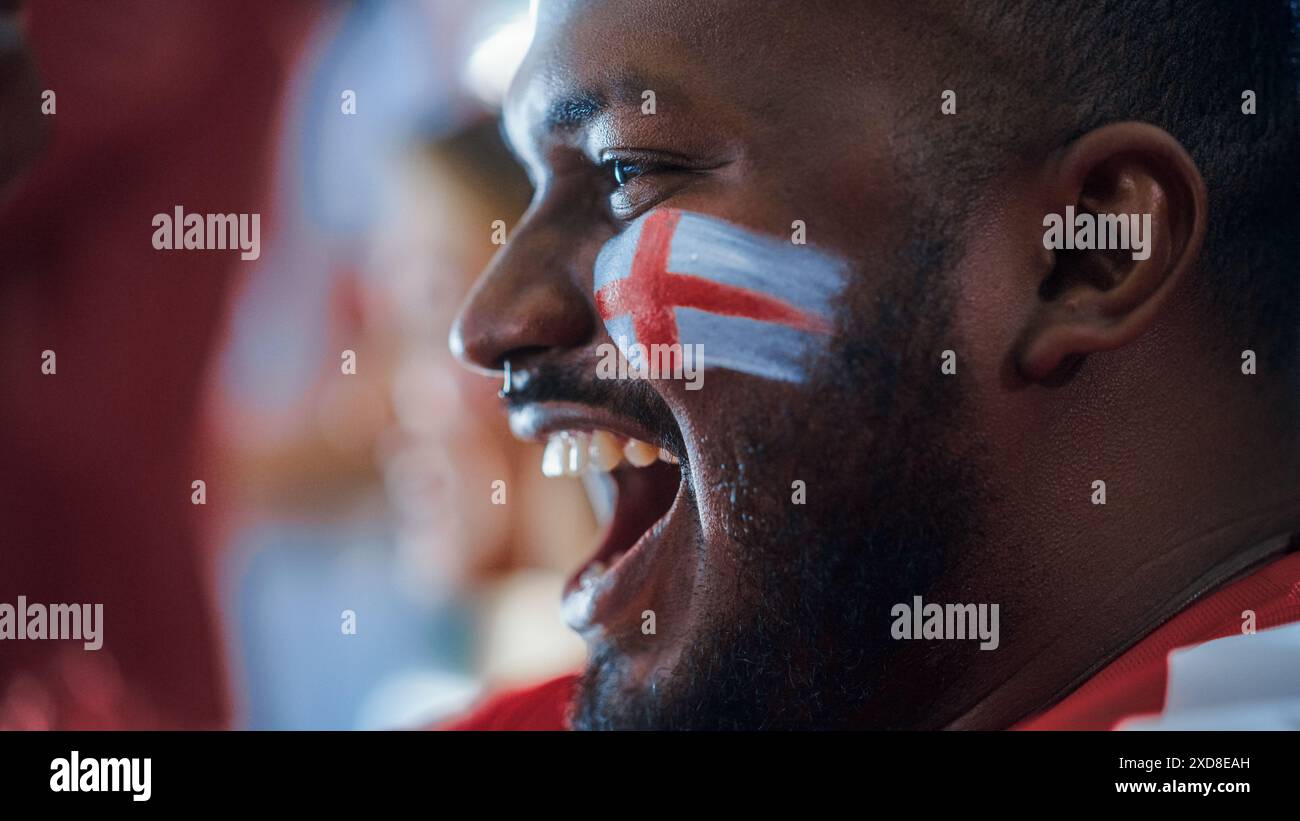 Sport Stadium Sport Event: Close-up Portrait of Handsome Black Man with ...