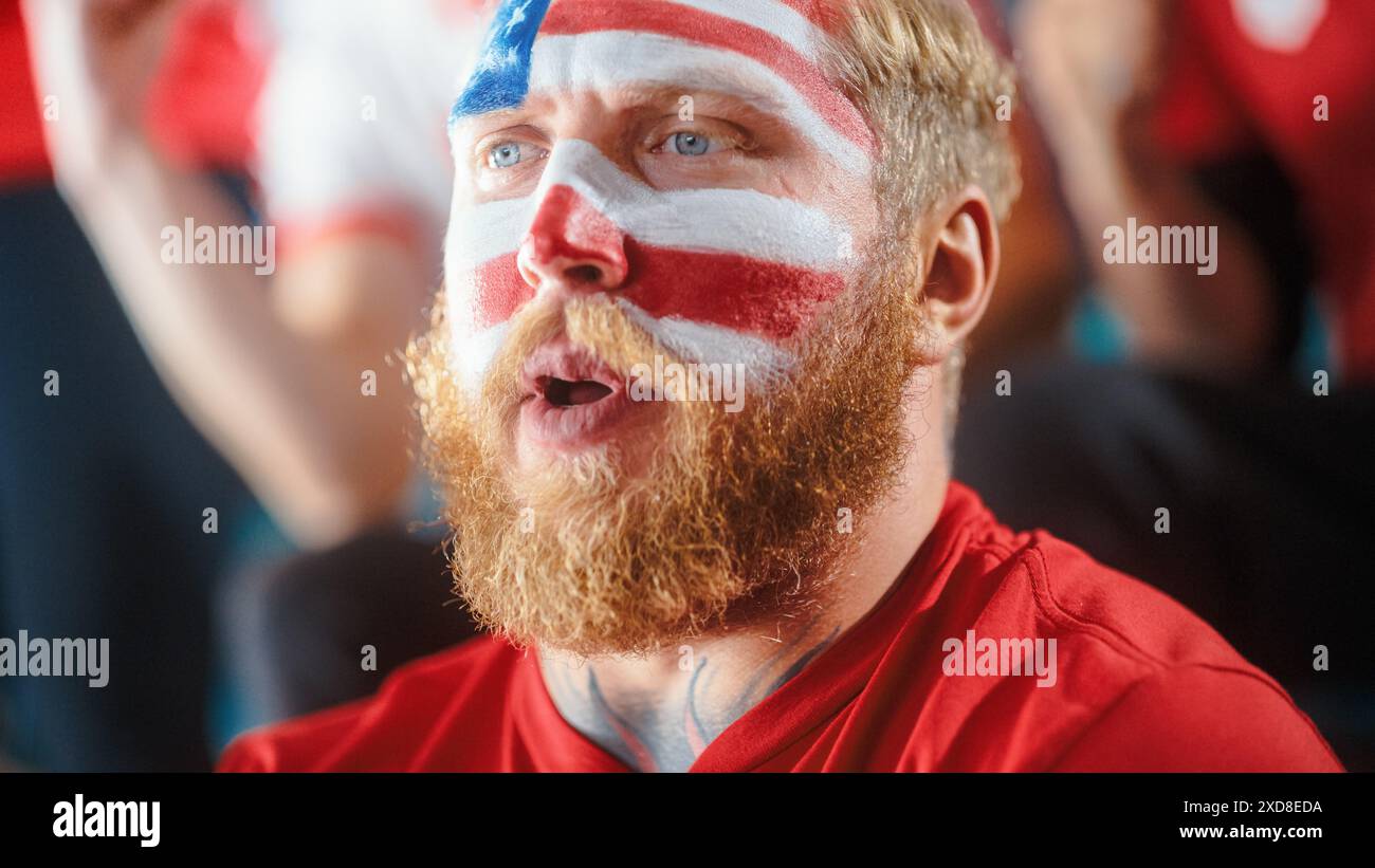 Sport Stadium Sport Event: Portrait of Handsome Man with U.S. Flag ...