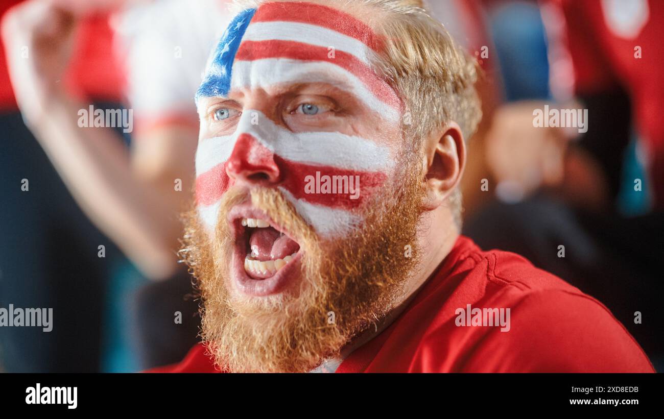 Sport Stadium Sport Event: Portrait of Handsome Man with U.S. Flag ...