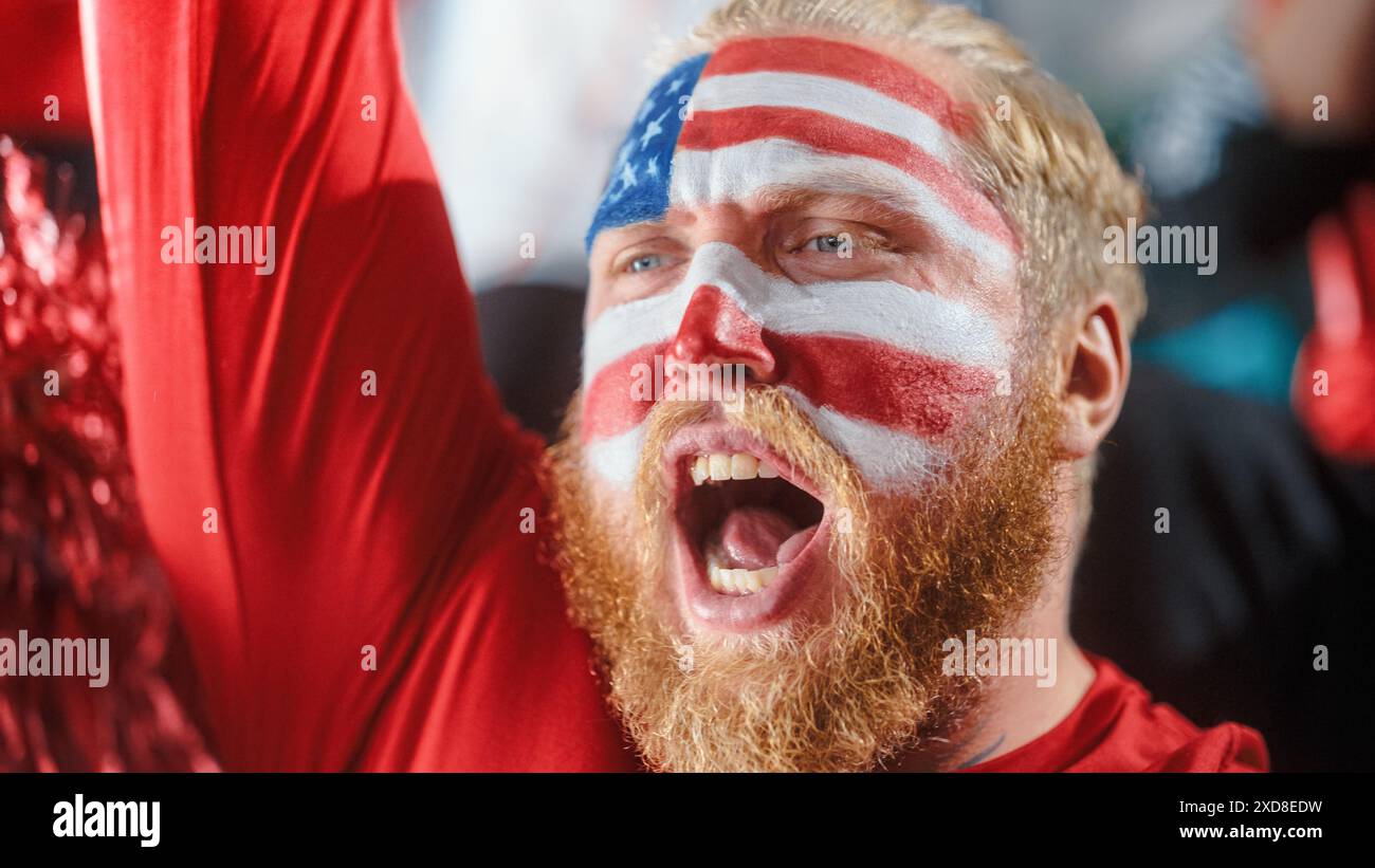 Sport Stadium Sport Event: Portrait of Handsome Man with U.S. Flag ...