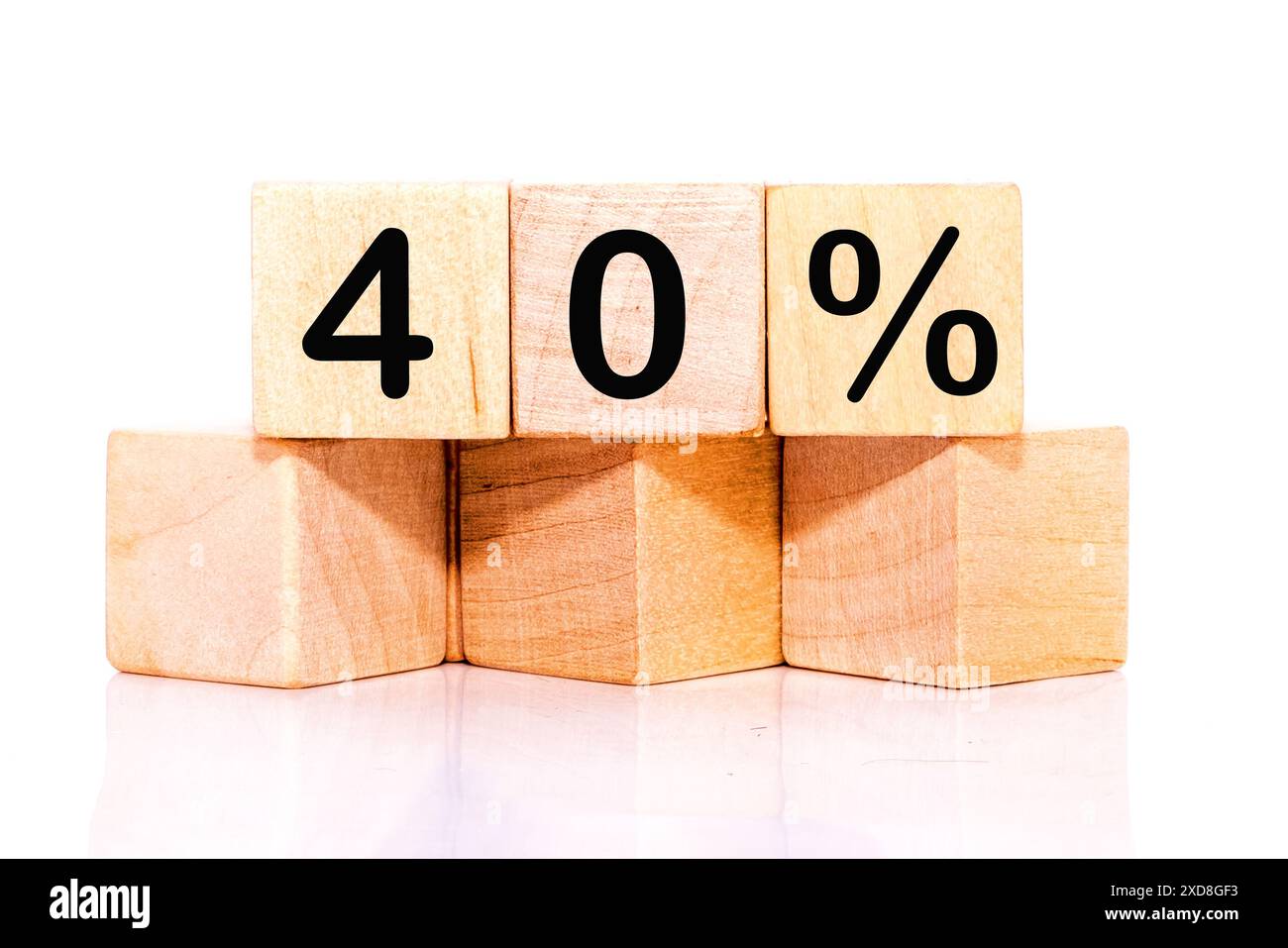 40 percent text on wooden cubes on a white background. Concept photo ...