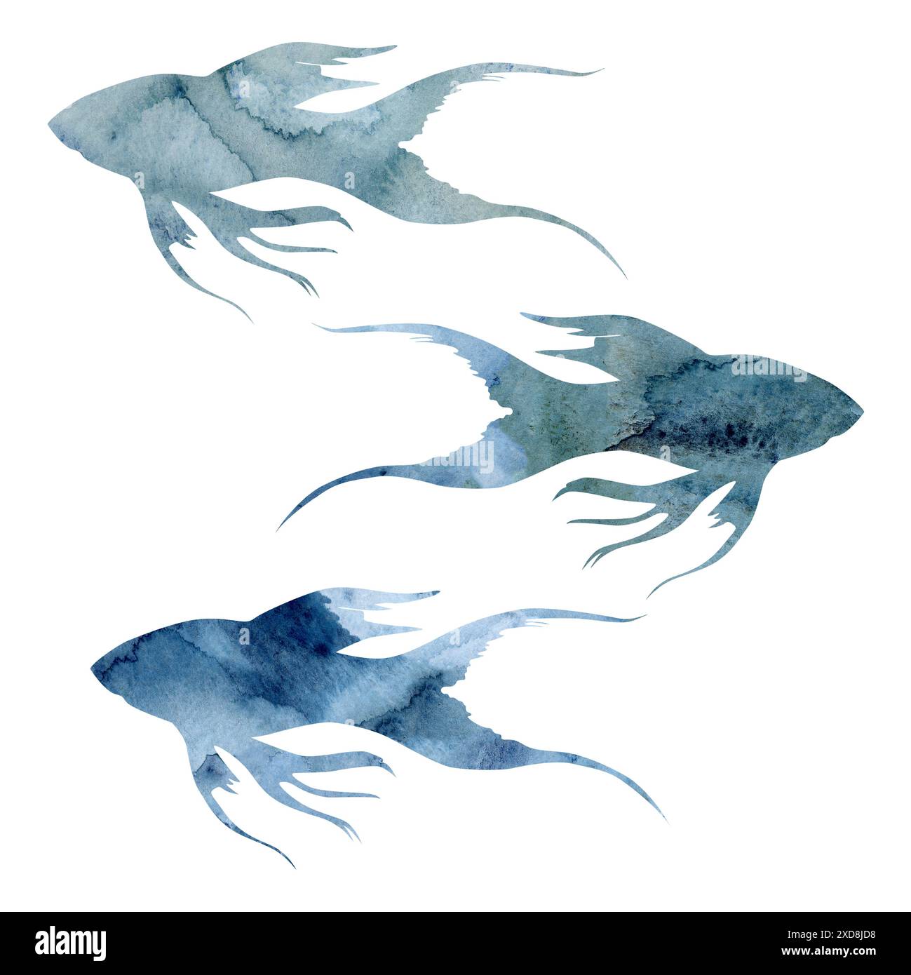 Watercolor and ink hand drawn marine life, sea ocean underwater ...