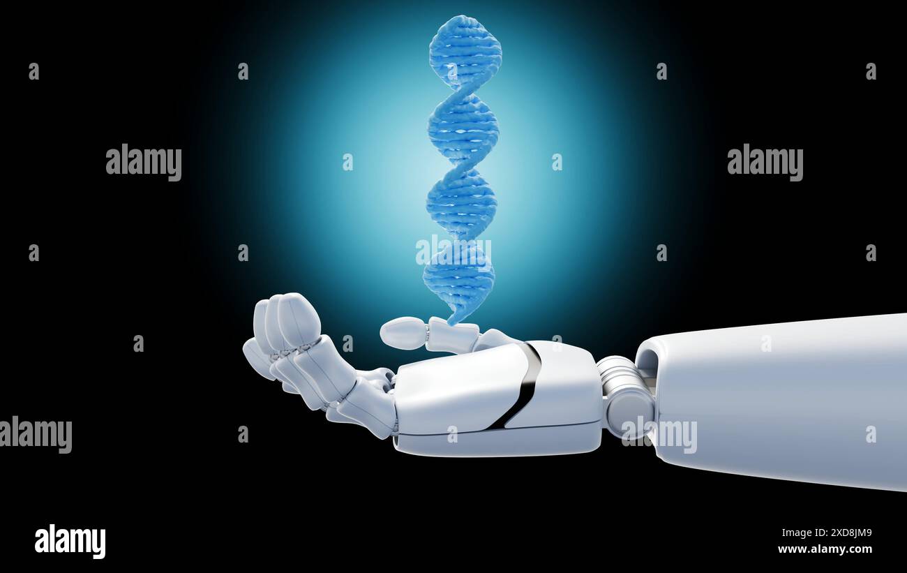 3d rendering of robotic hand and a floating DNA helix Stock Photo - Alamy